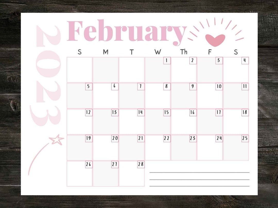 February 2023 Printable Calendar in Rose, Dated, PDF Download, Minimal ...