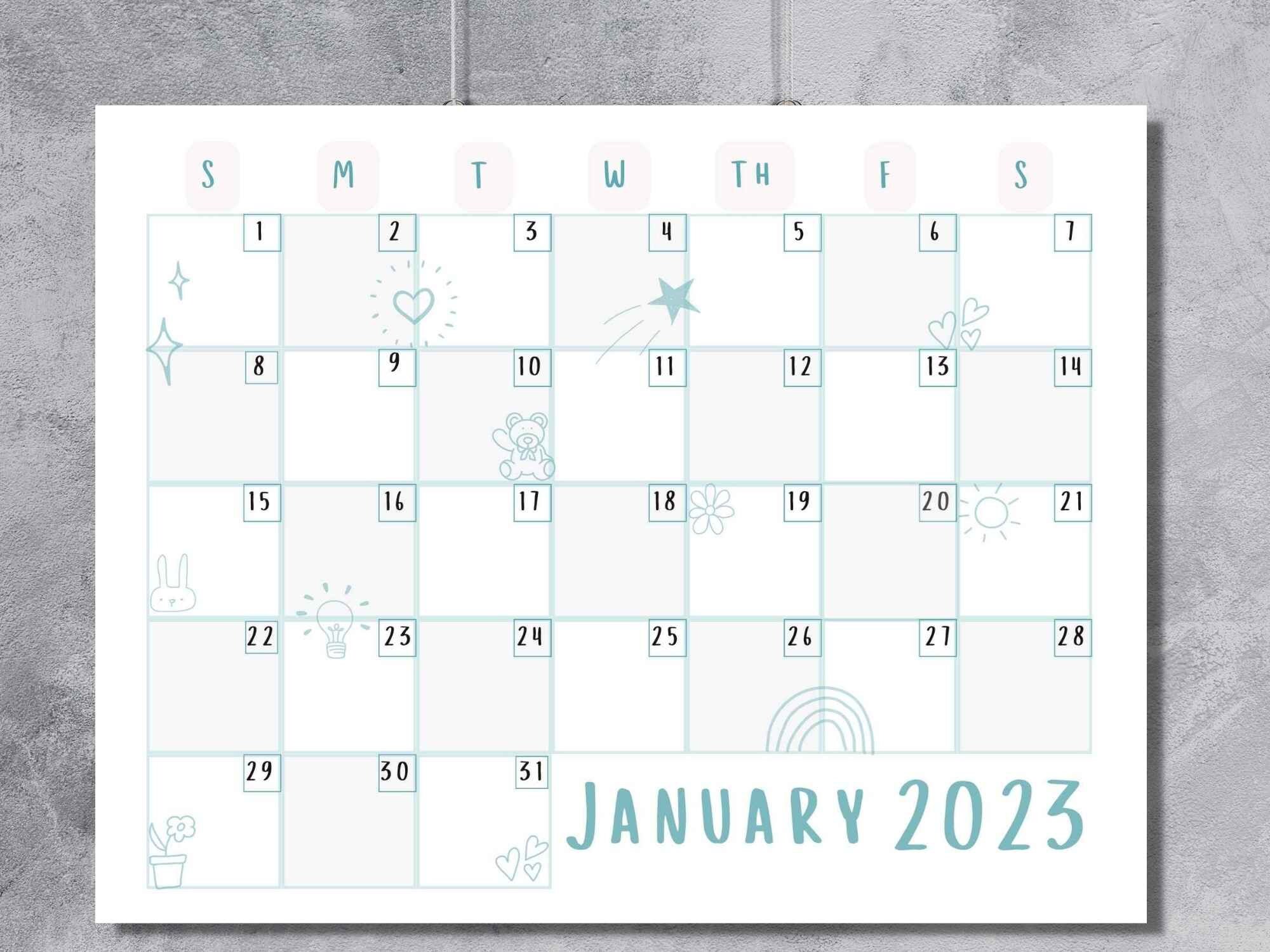 Printable January 2023 Calendar, Cute, Dated, US Letter, Minimal Design ...