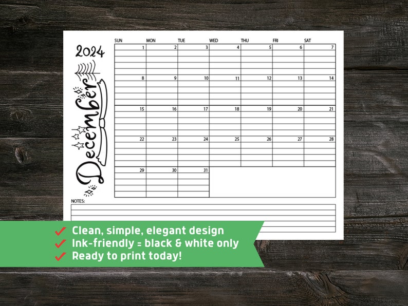December 2024 Printable Calendar, Monthly Calendar Printable, U.S ...
