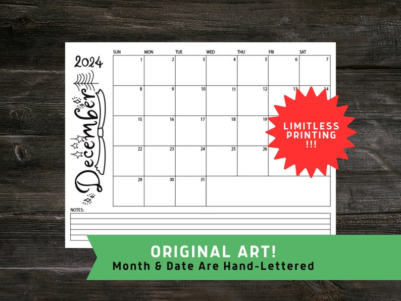 December 2024 Printable Calendar, Monthly Calendar Printable, U.S ...