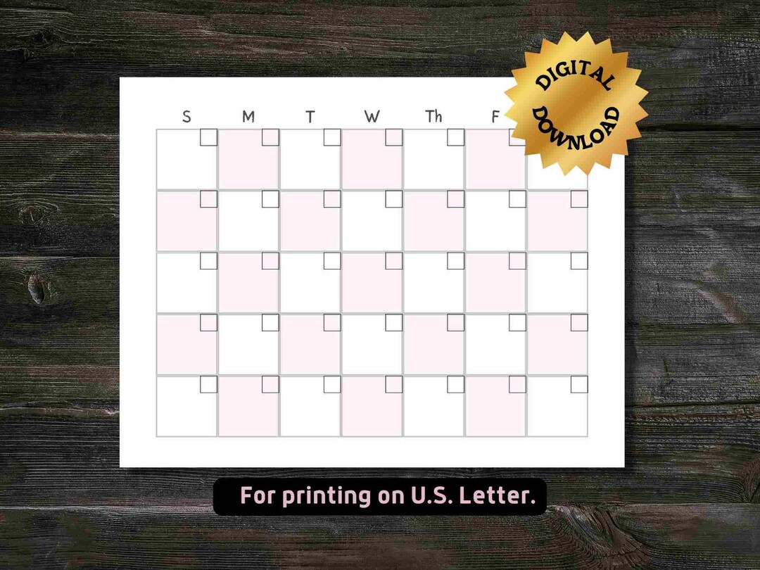 Blank Calendar Printable, U.S. Letter, Digital Download PDF, Reusable ...