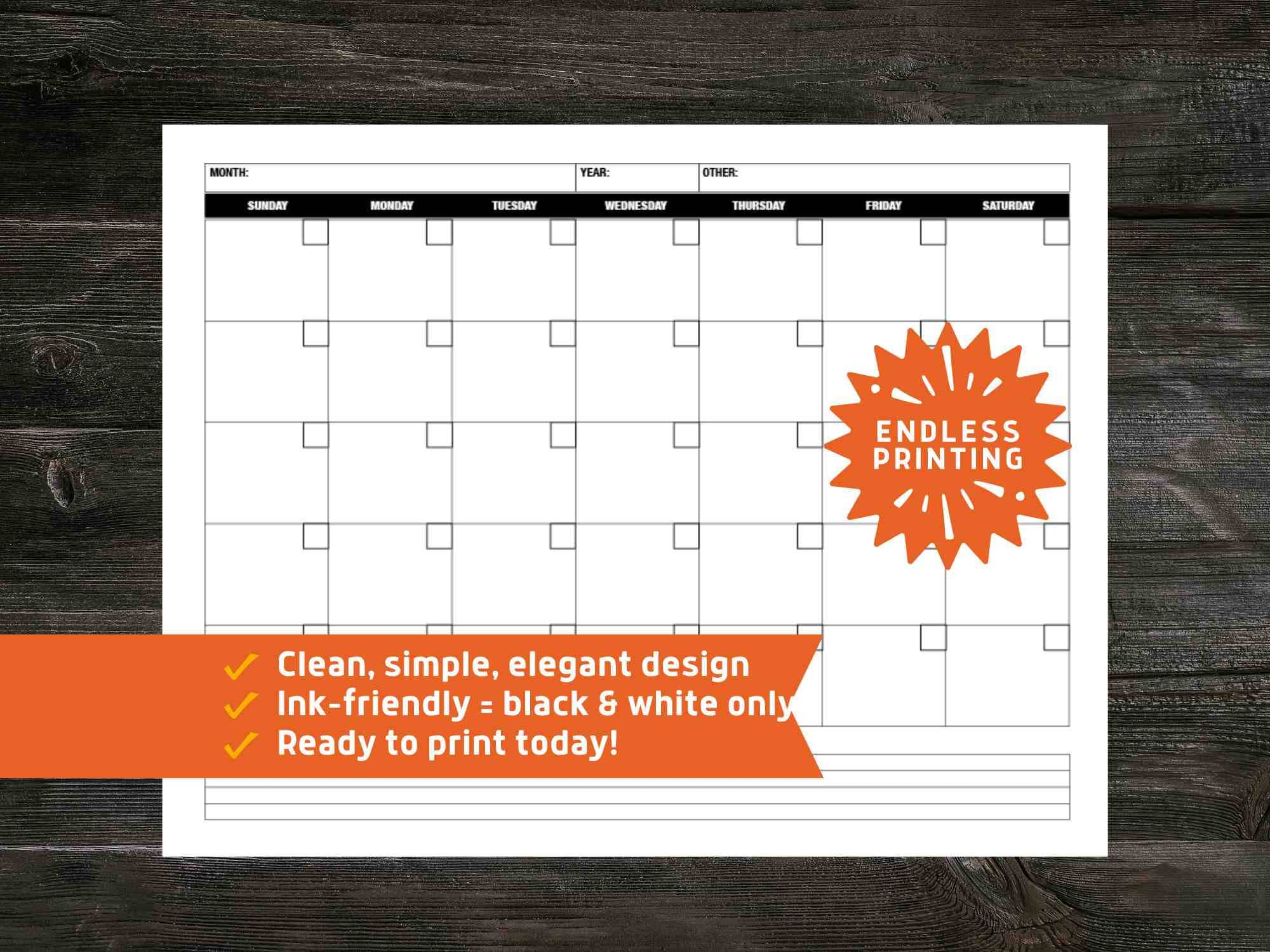 Printable Calendar Blank, Plain Blank Calendar, Undated Monthly ...