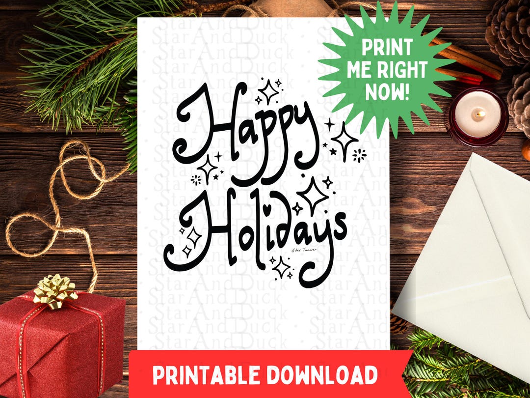 Printable Happy Holidays Card | Holiday Greeting Card Printable | Hand ...