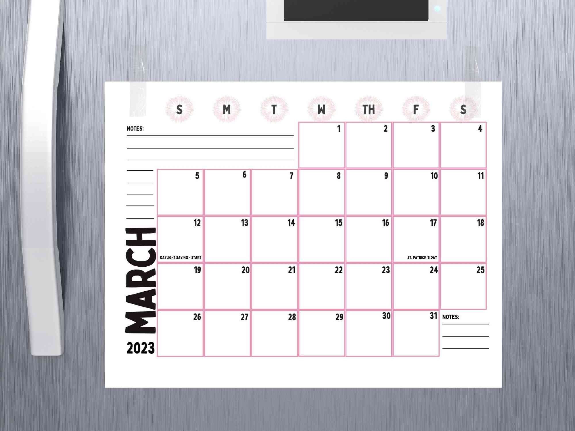 Printable March 2023 Calendar With Major U.S. Holidays Included, Dated ...