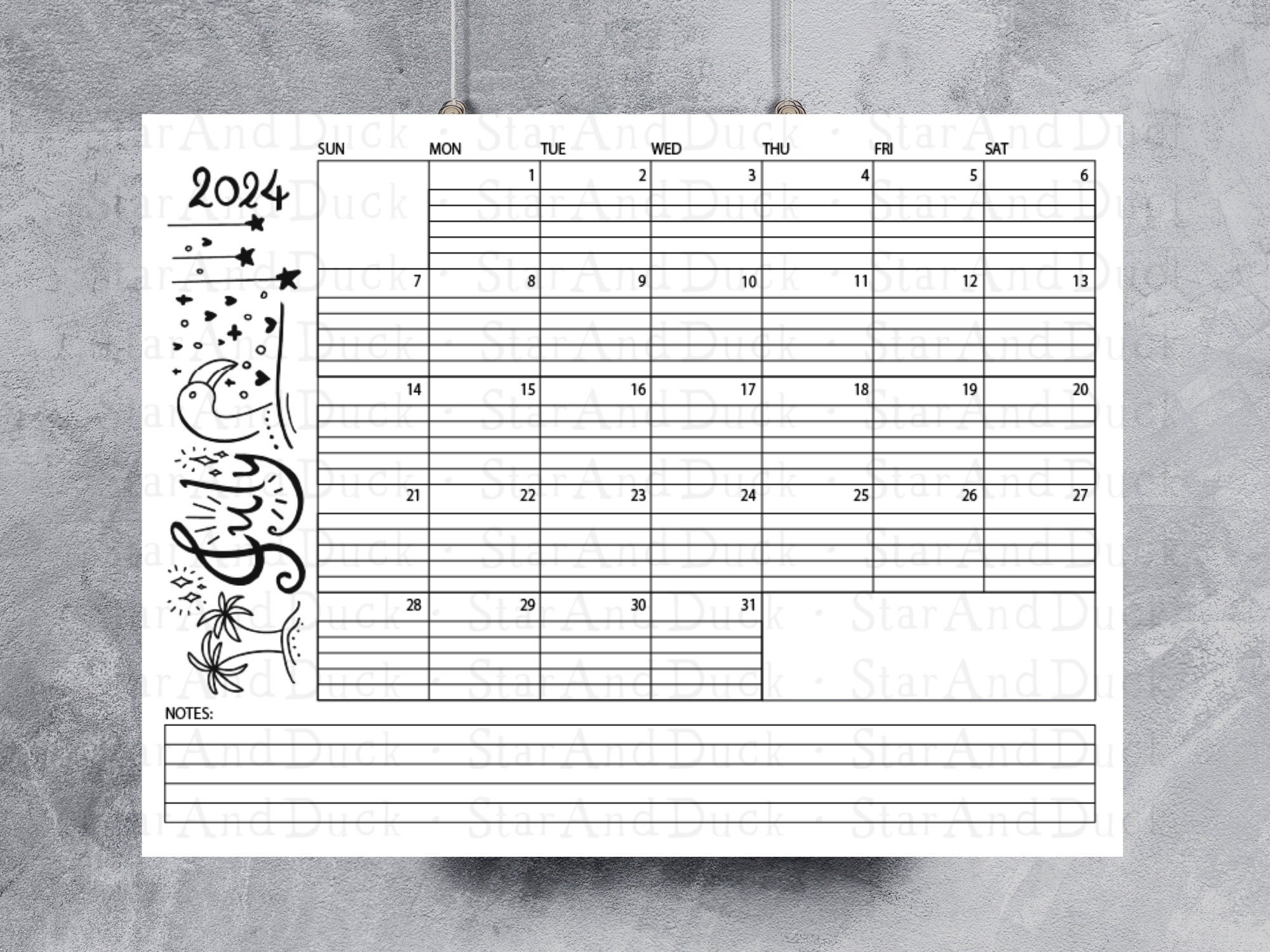 July 2024 Printable Calendar, Monthly Calendar Printable, U.S. Letter ...