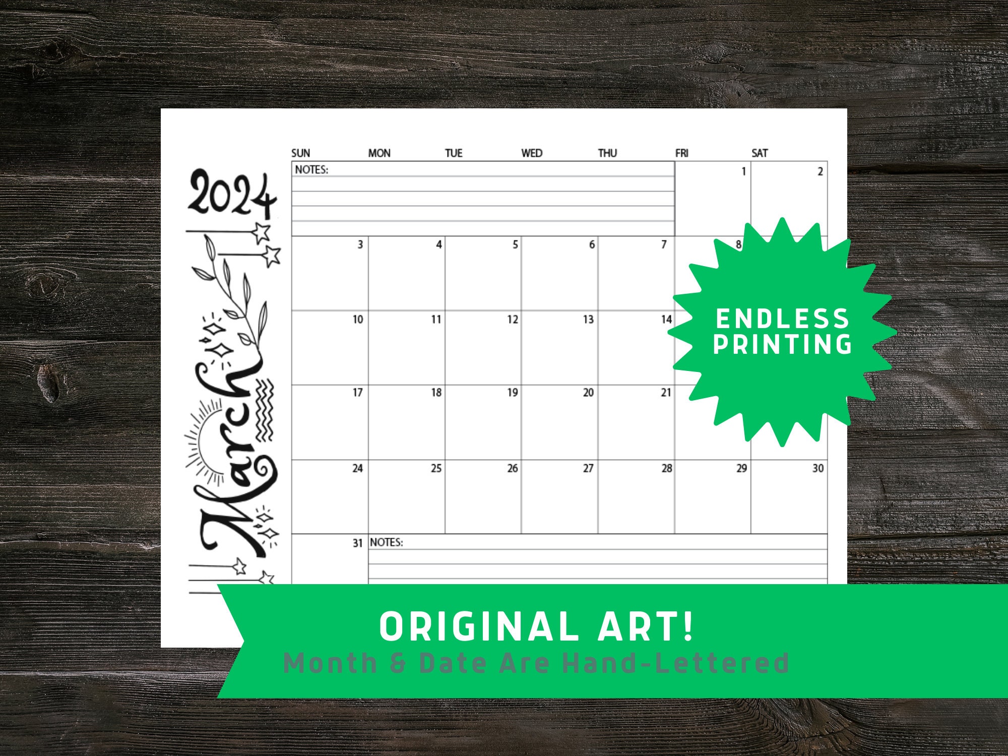 March 2024 Printable Calendar, Monthly Calendar Printable, U.S. Letter ...