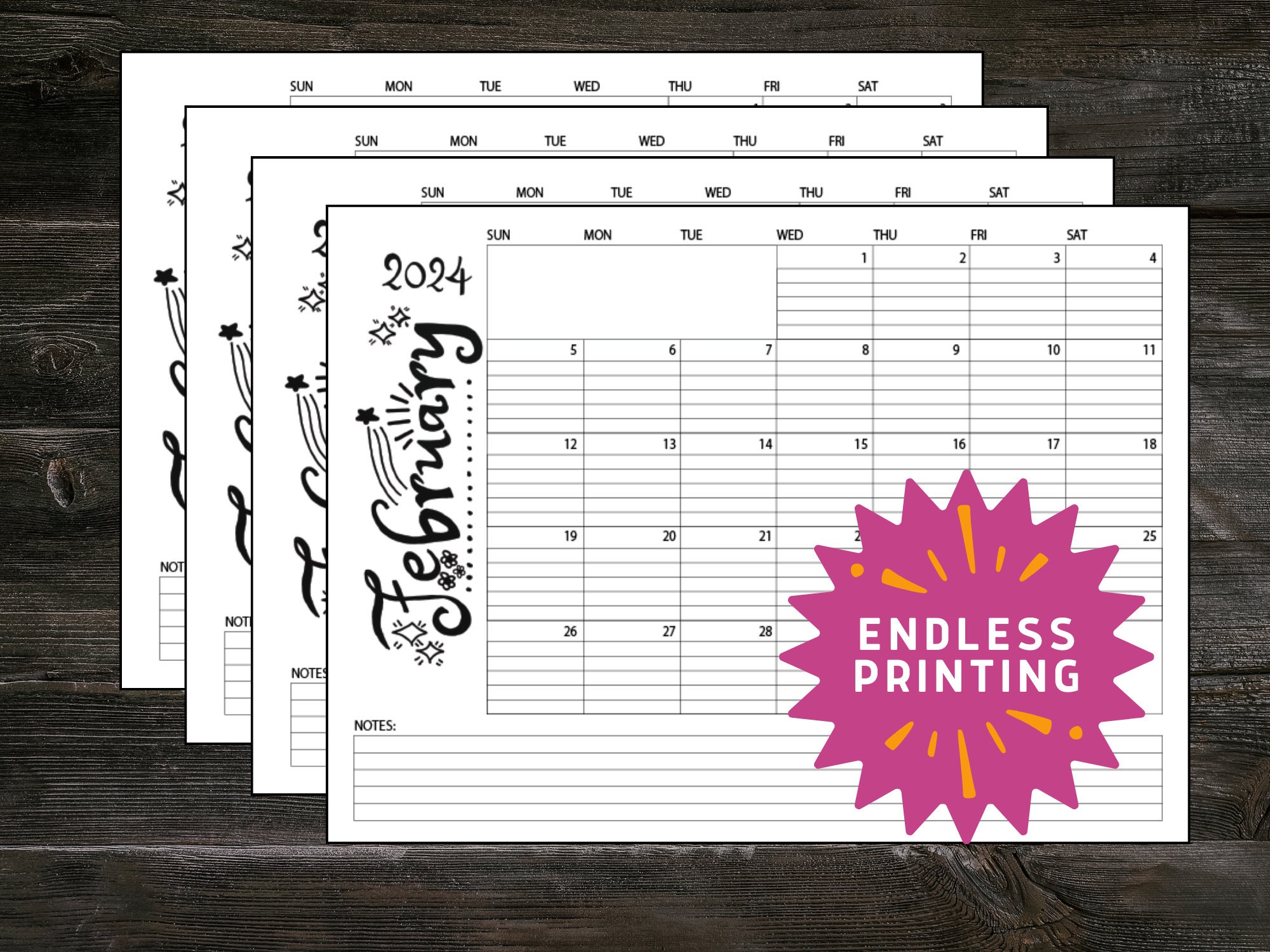 February 2024 Printable Calendar in Pink, Dated, Holidays Included, US ...