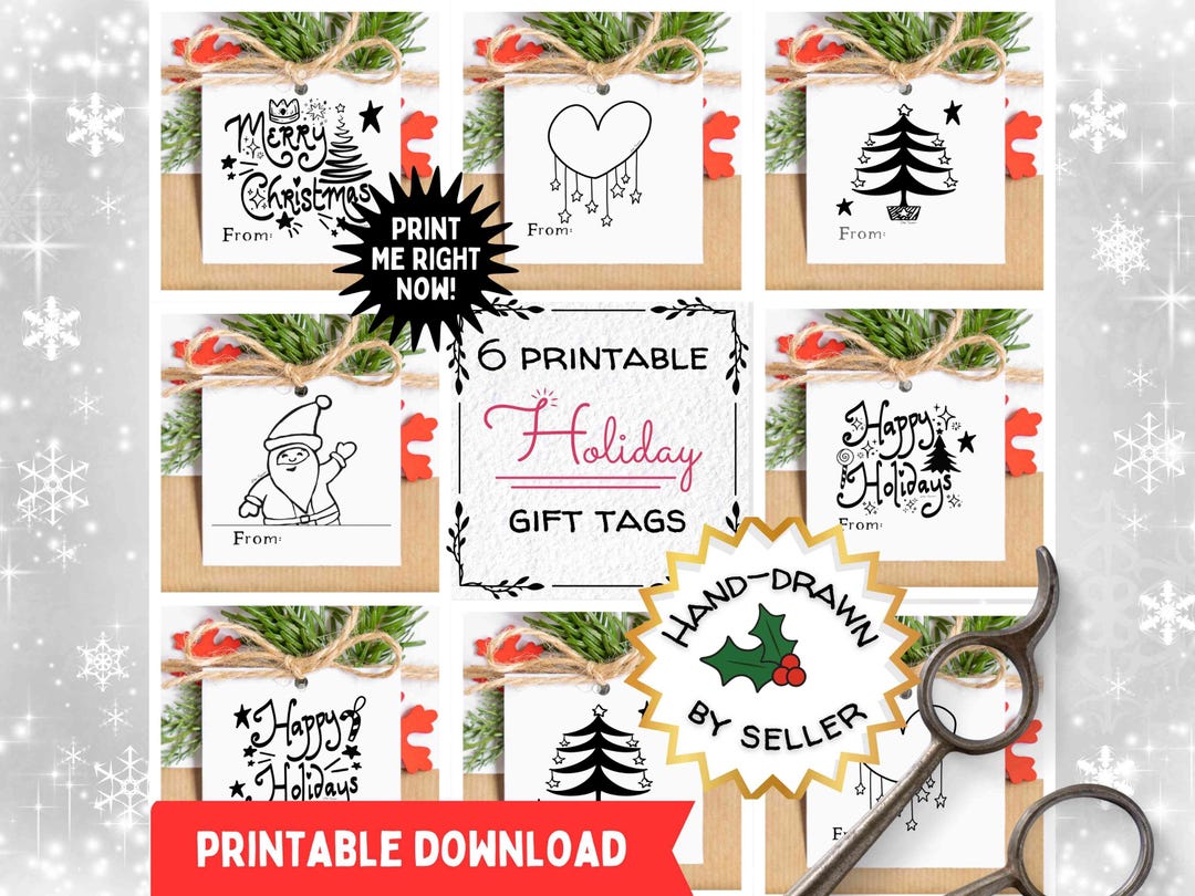 Printable Christmas Gift Tags | Printable Holiday Gift Tags | Hand ...