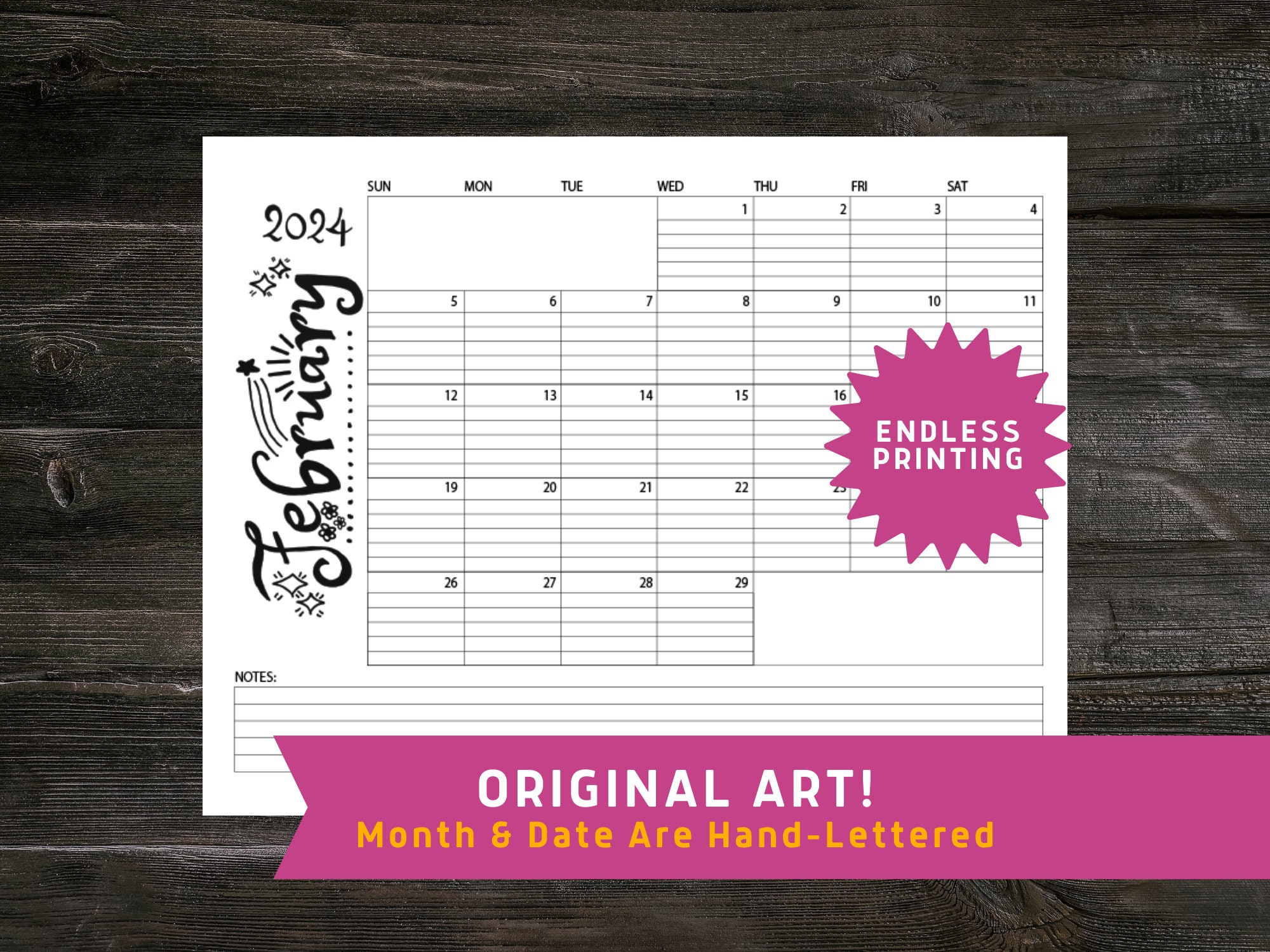 February 2024 Printable Calendar in Pink, Dated, Holidays Included, US ...