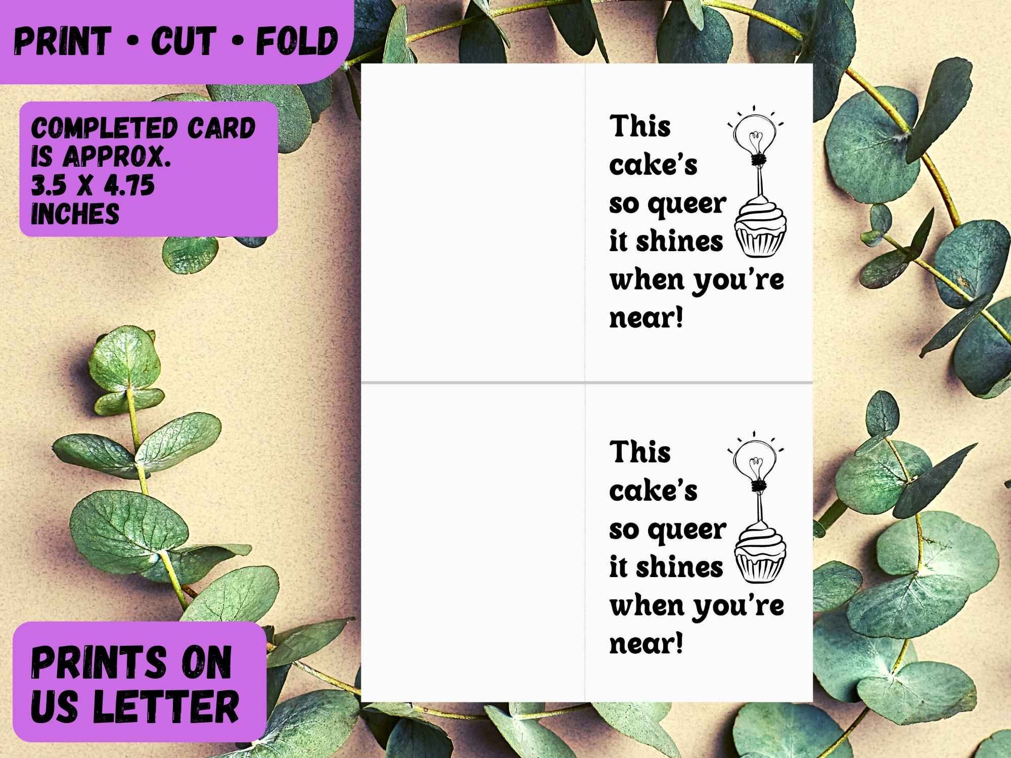 Cake so Queer Birthday Card Printable and Envelope PDF, DIY LGBTQIA ...
