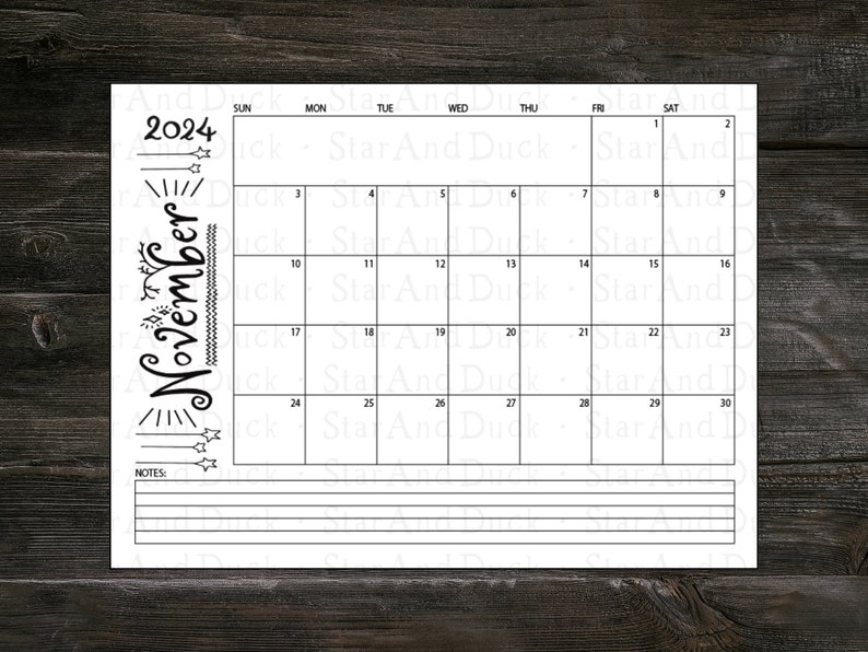 November 2024 Printable Calendar, Monthly Calendar Printable, U.S ...