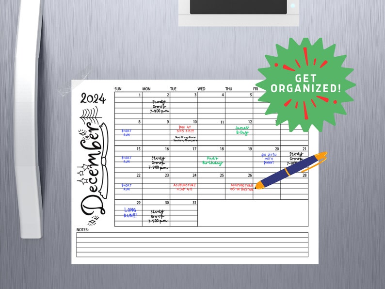 December 2024 Printable Calendar, Monthly Calendar Printable, U.S ...