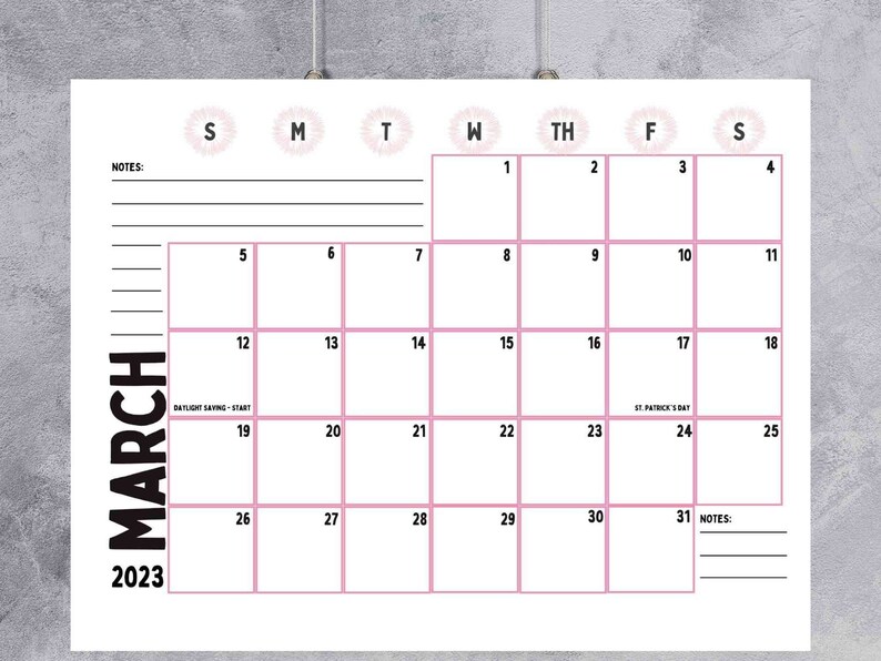 Printable March 2023 Calendar With Major U.S. Holidays Included, Dated ...