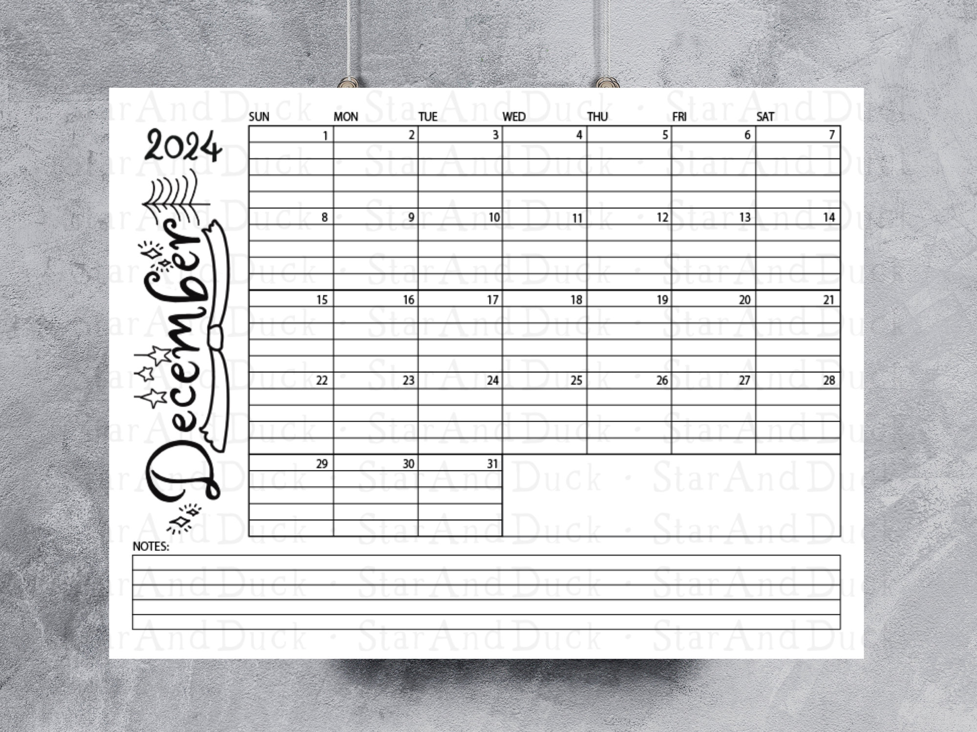 December 2024 Printable Calendar, Monthly Calendar Printable, U.S ...