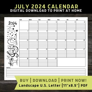 July 2024 Printable Calendar, Monthly Calendar Printable, U.S. Letter ...