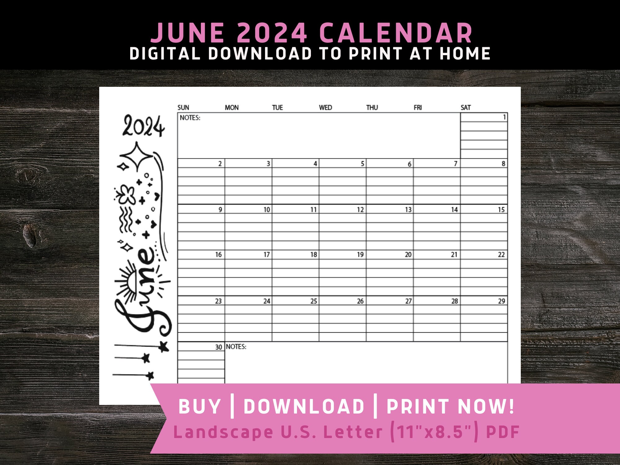 Calendario Stampabile Carino Giugno 2024 Calendario 2024 Mensile In