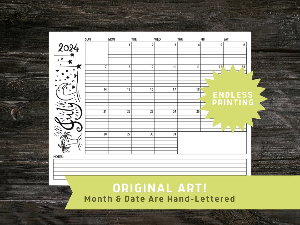 July 2024 Printable Calendar, Monthly Calendar Printable, U.S. Letter ...