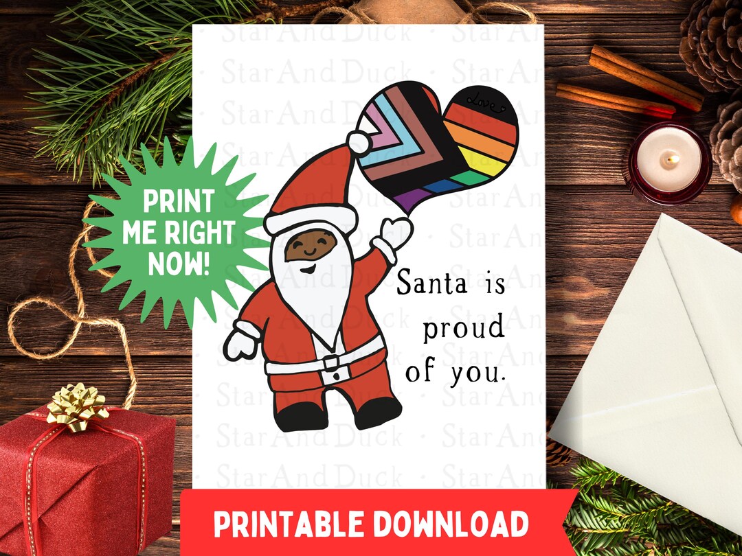 Printable Happy Holidays Card Black Santa Christmas Card Hand Drawn ...