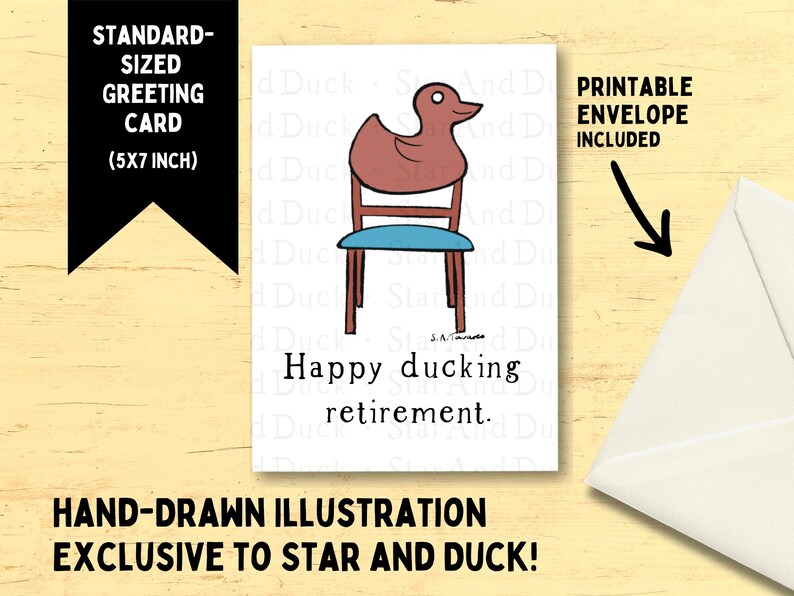 Printable Hand Drawn Retirement Card | Funny Retirement Gift | Duck Pun ...