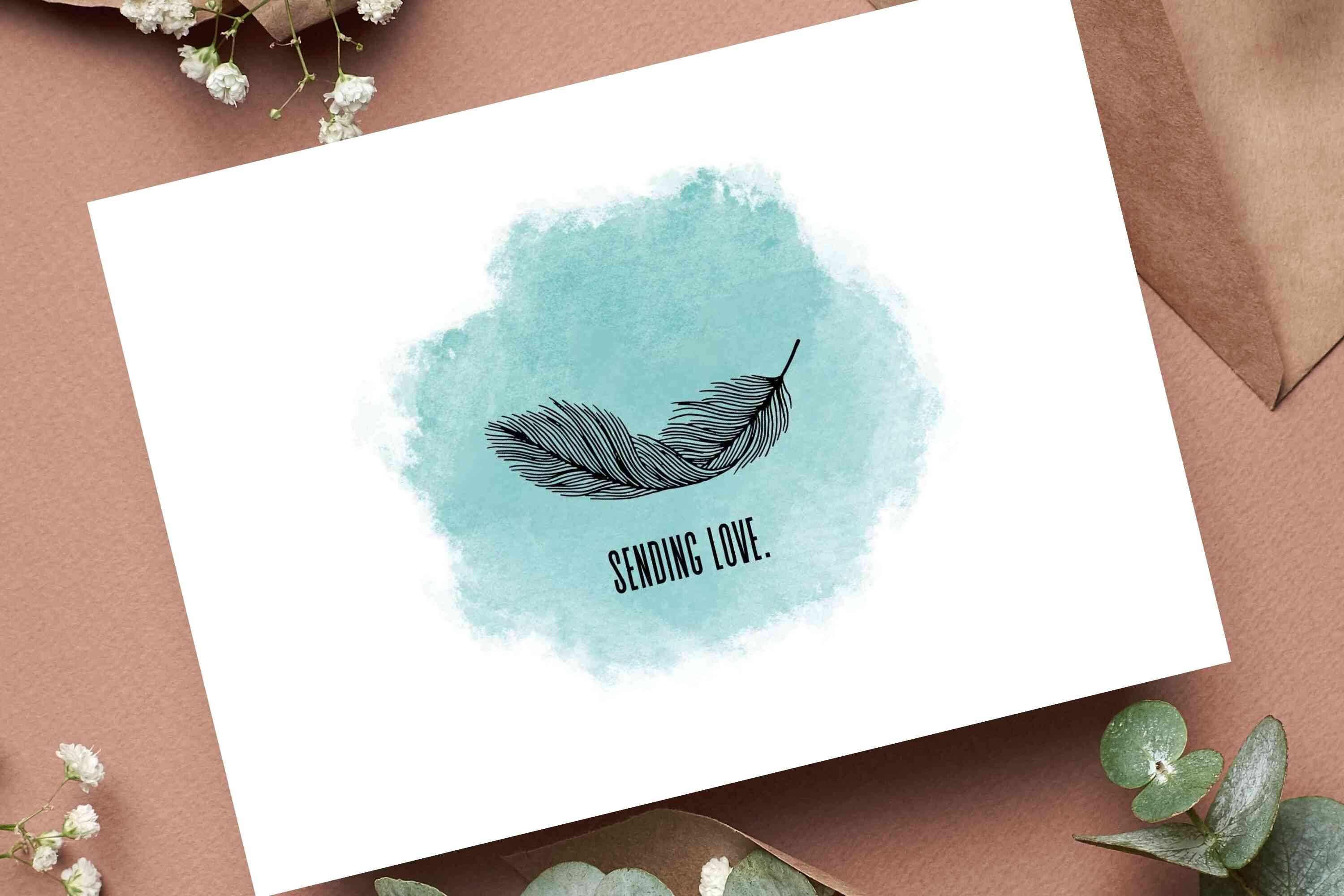 Printable Support Card, Feather Image, 5x7 Inches, Sending Love Message ...