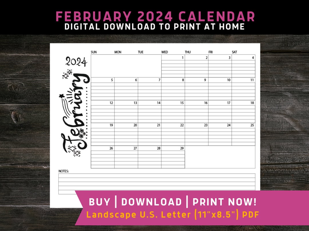 February 2024 Printable Calendar in Pink, Dated, Holidays Included, US ...