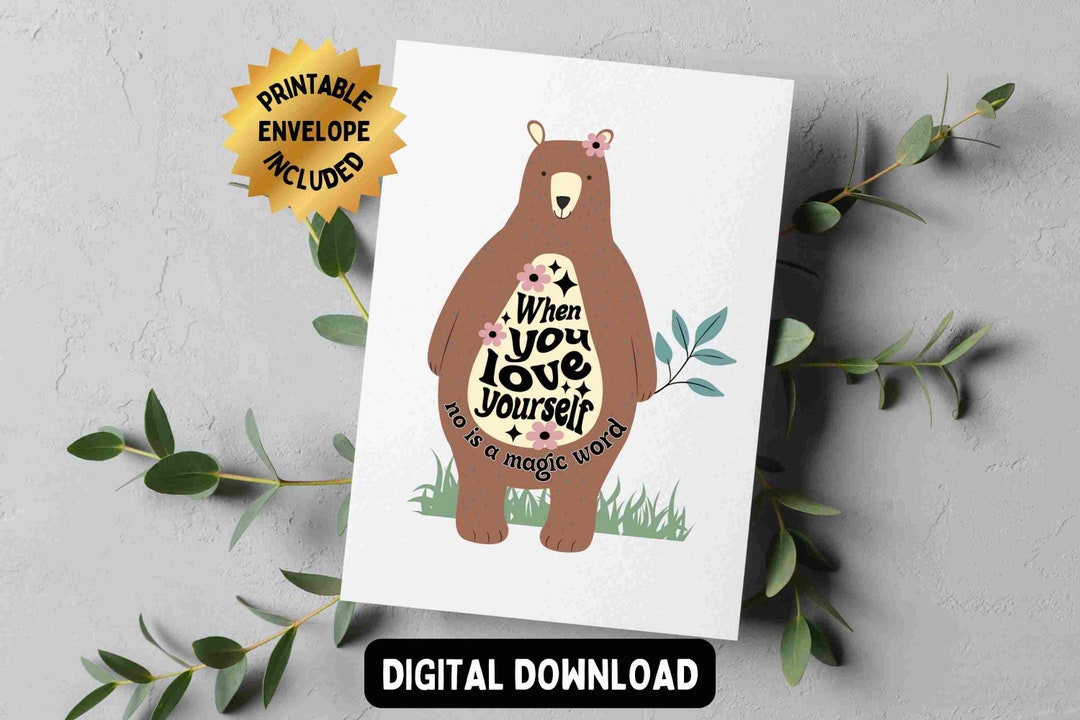 Bear Card Printable 5x7-inch Card Envelope Included Support - Etsy