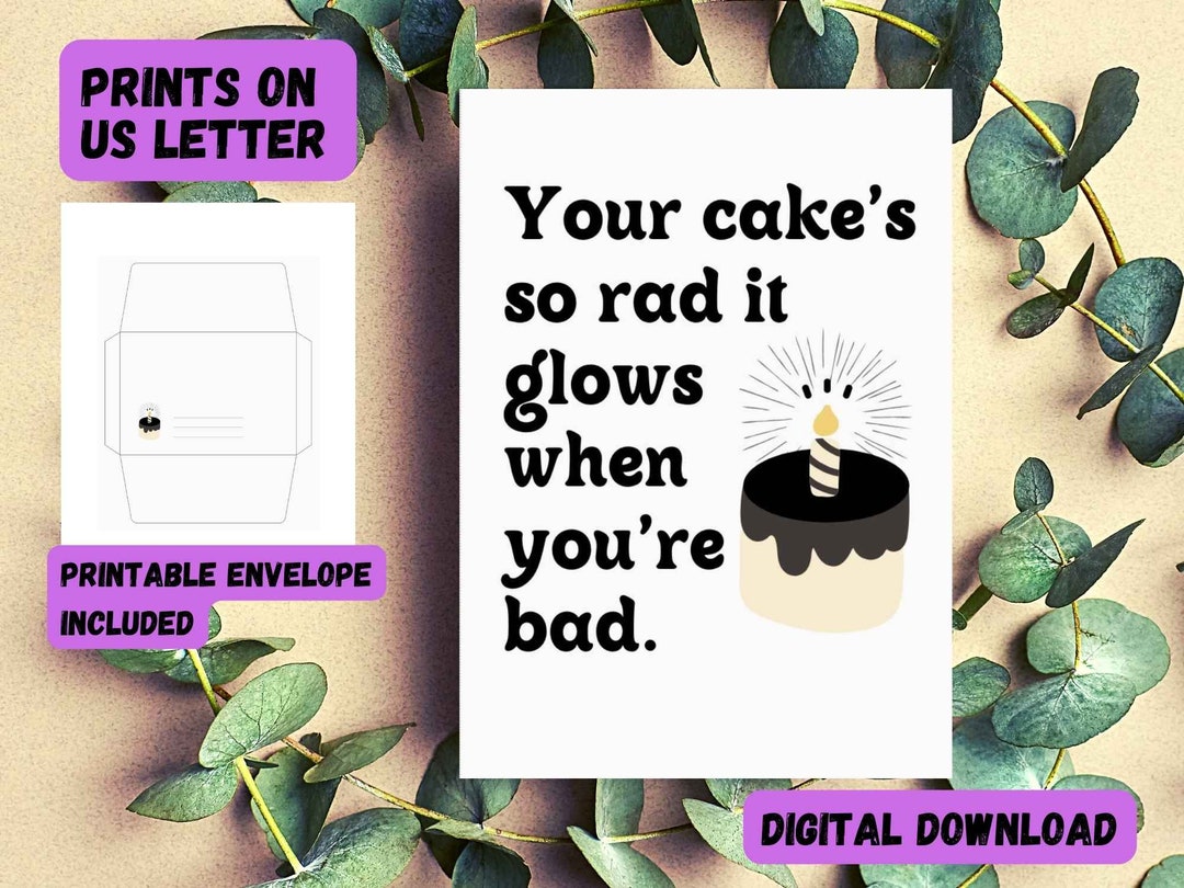 Radical Cake Birthday Card Printable and Envelope PDF, Rebel Greeting ...