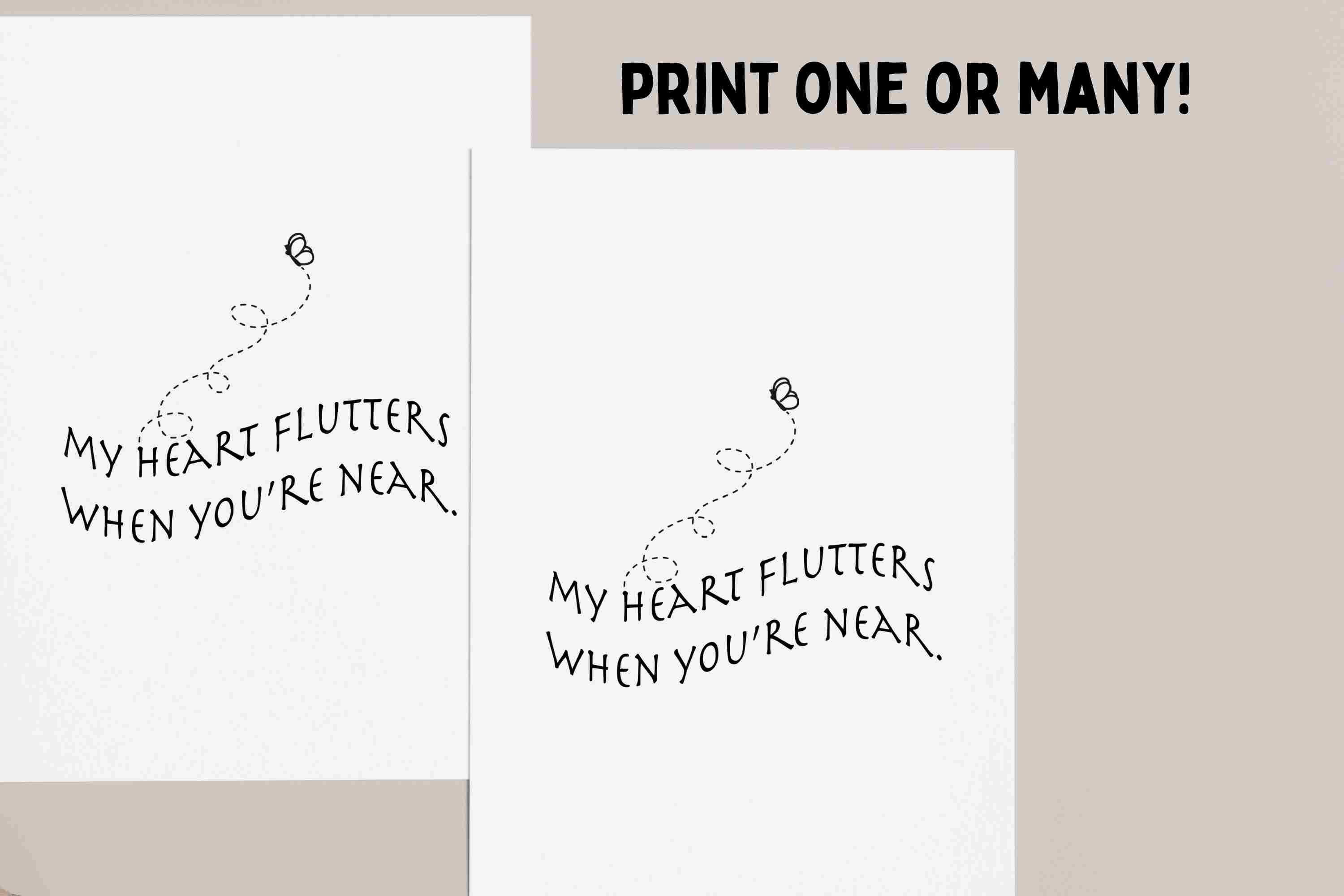 My Heart Flutters Card Printable and Envelope, 5x7-inch, I Love You ...