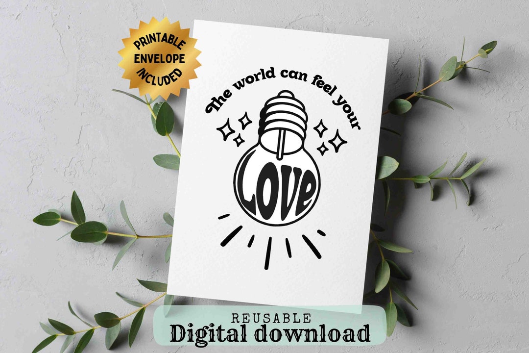 Love Lightbulb Card Printable, Thank You Card Printable, 5x7-inch Shine ...