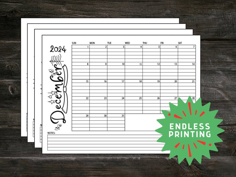 December 2024 Printable Calendar, Monthly Calendar Printable, U.S ...