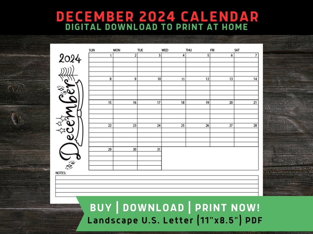 December 2024 Printable Calendar, Monthly Calendar Printable, U.S ...
