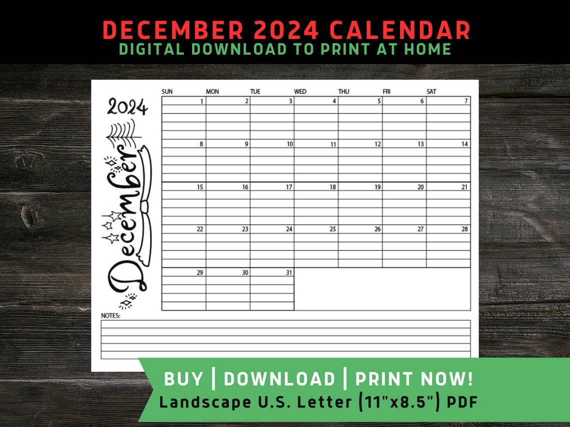 December 2024 Printable Calendar, Monthly Calendar Printable, U.S ...