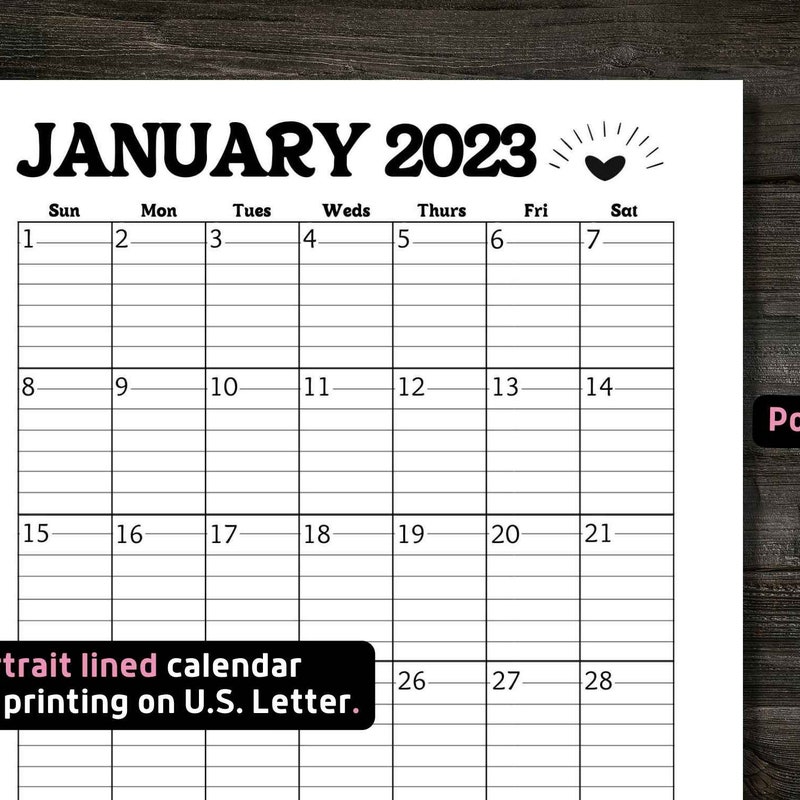 Printable Calendar 2023 With Notes - Etsy