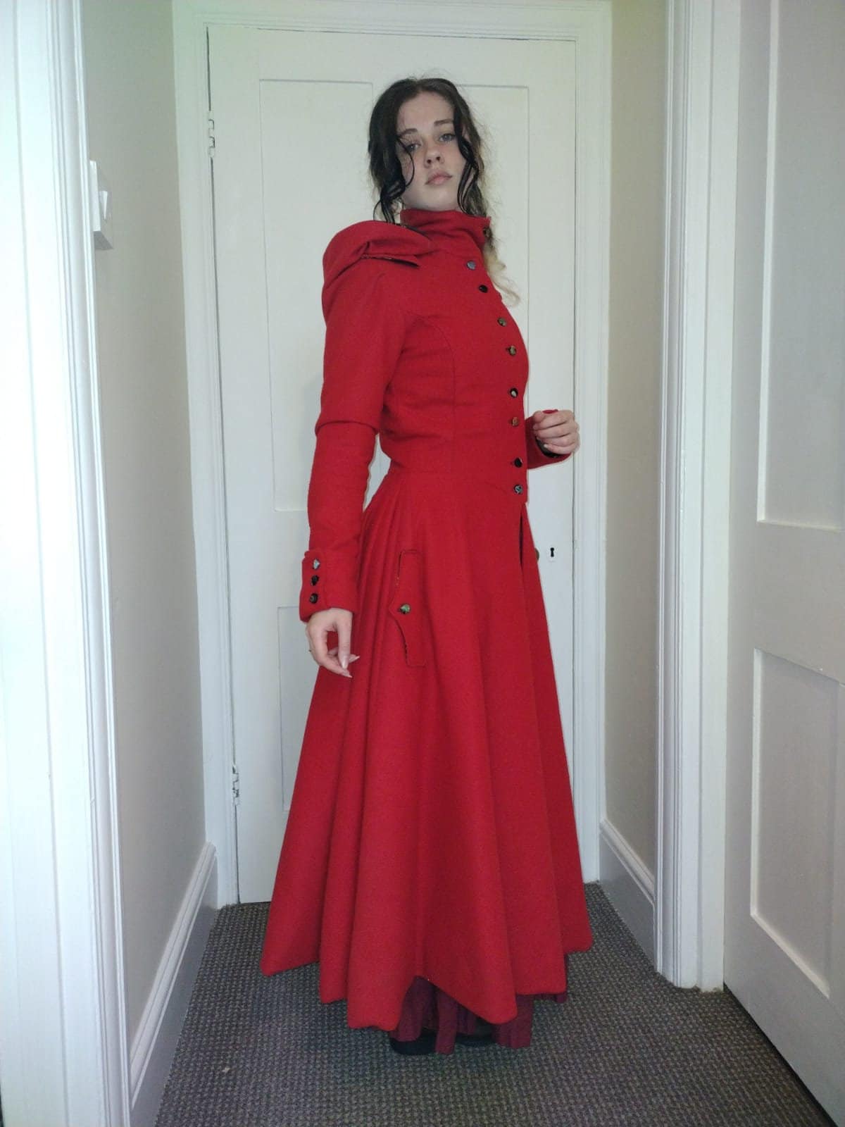 Red Wool Coat, Hooded Coat, Full Length Coat, Vintage Coat, Winter Coat ...