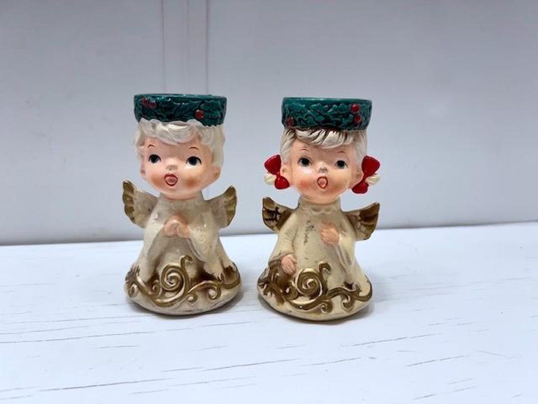 Vintage Lefton Boy and Girl Angel Candle Holders - Etsy