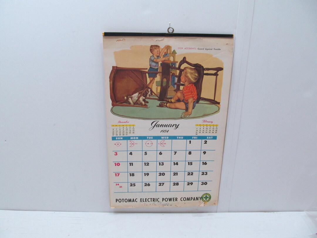 Vintage Complete Wall Calendar From 1954, Colorful Illustrations - Etsy