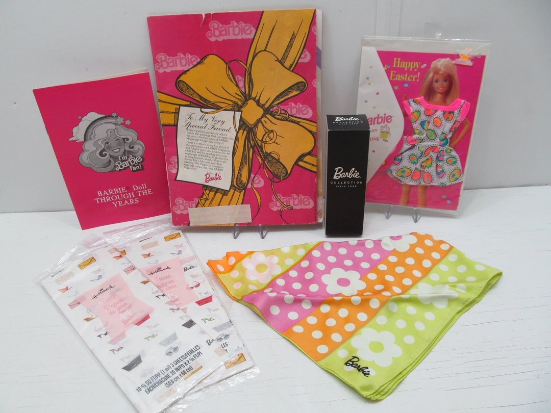 Barbie Magazine, Greeting Card, Booklet, Tissue Paper, Scarf Lot, 80's ...
