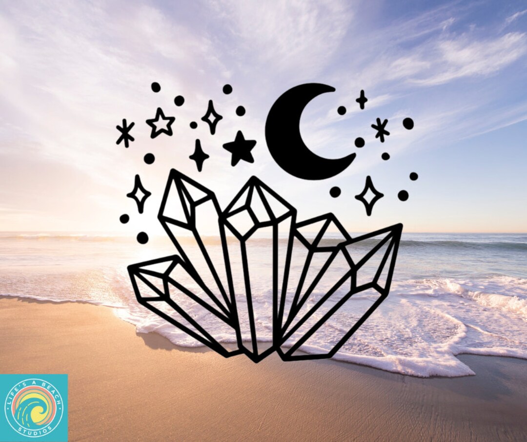 Crystals Stars and Crescent Moon Decal, Celestial Crystals, Car Decal ...