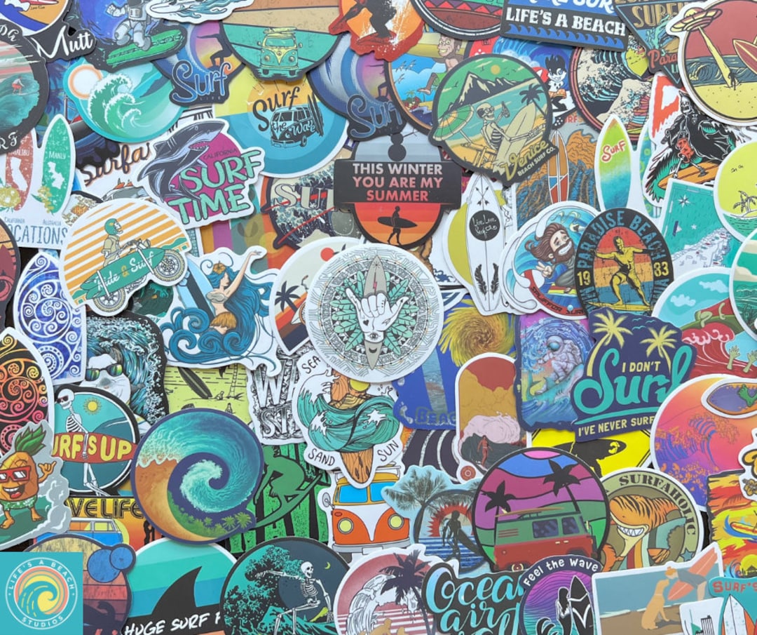 Surfing Stickers, Surfer, Surfboard, Beach, Ocean, Random Sticker Packs ...