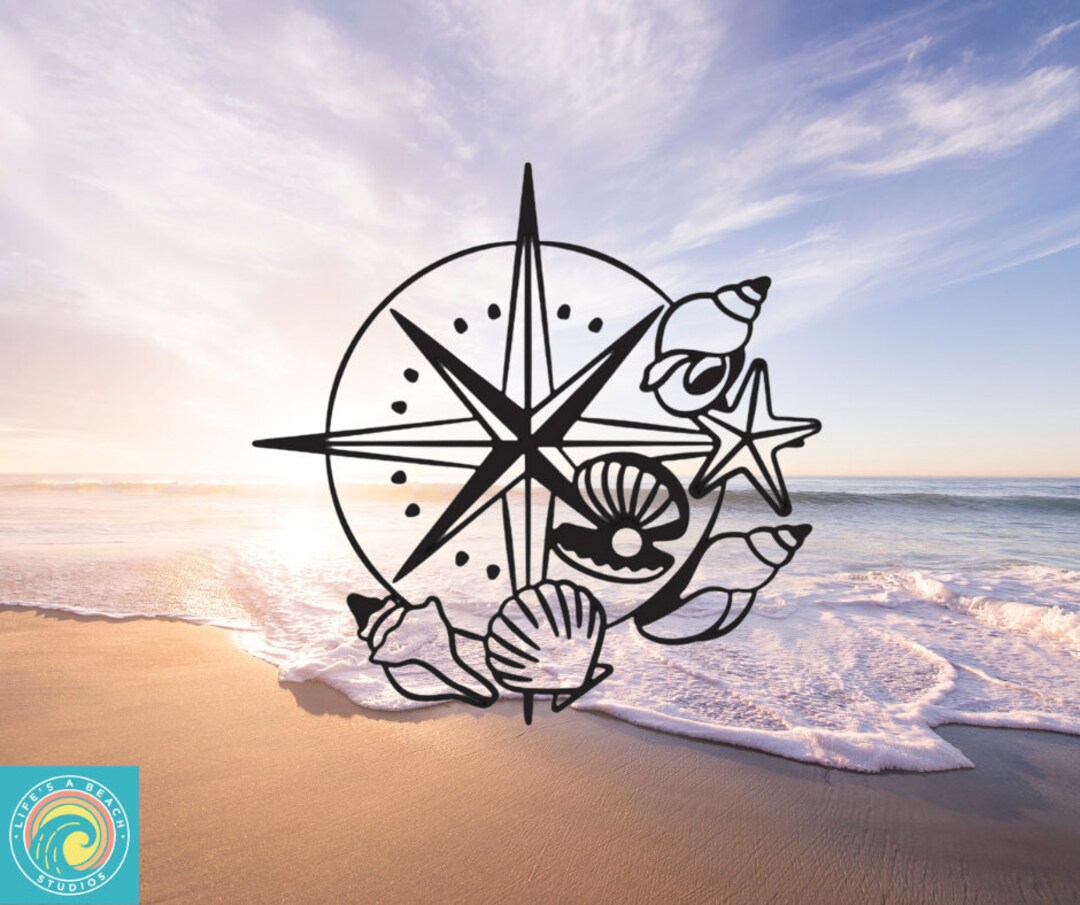 Beach Compass Decal Travel Direction Adventure Shells - Etsy