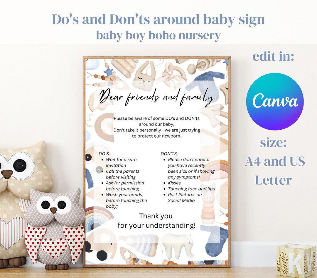 Editable Baby Visitors Do's and Don'ts Sign, Baby Bou Boho Nursery Sign ...