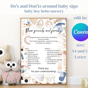 Editable Baby Visitors Do's and Don'ts Sign, Baby Bou Boho Nursery Sign ...