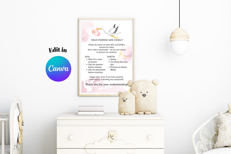 Editable Baby Girl Visitors Do's and Don'ts Sign, Baby Visitor Rules ...