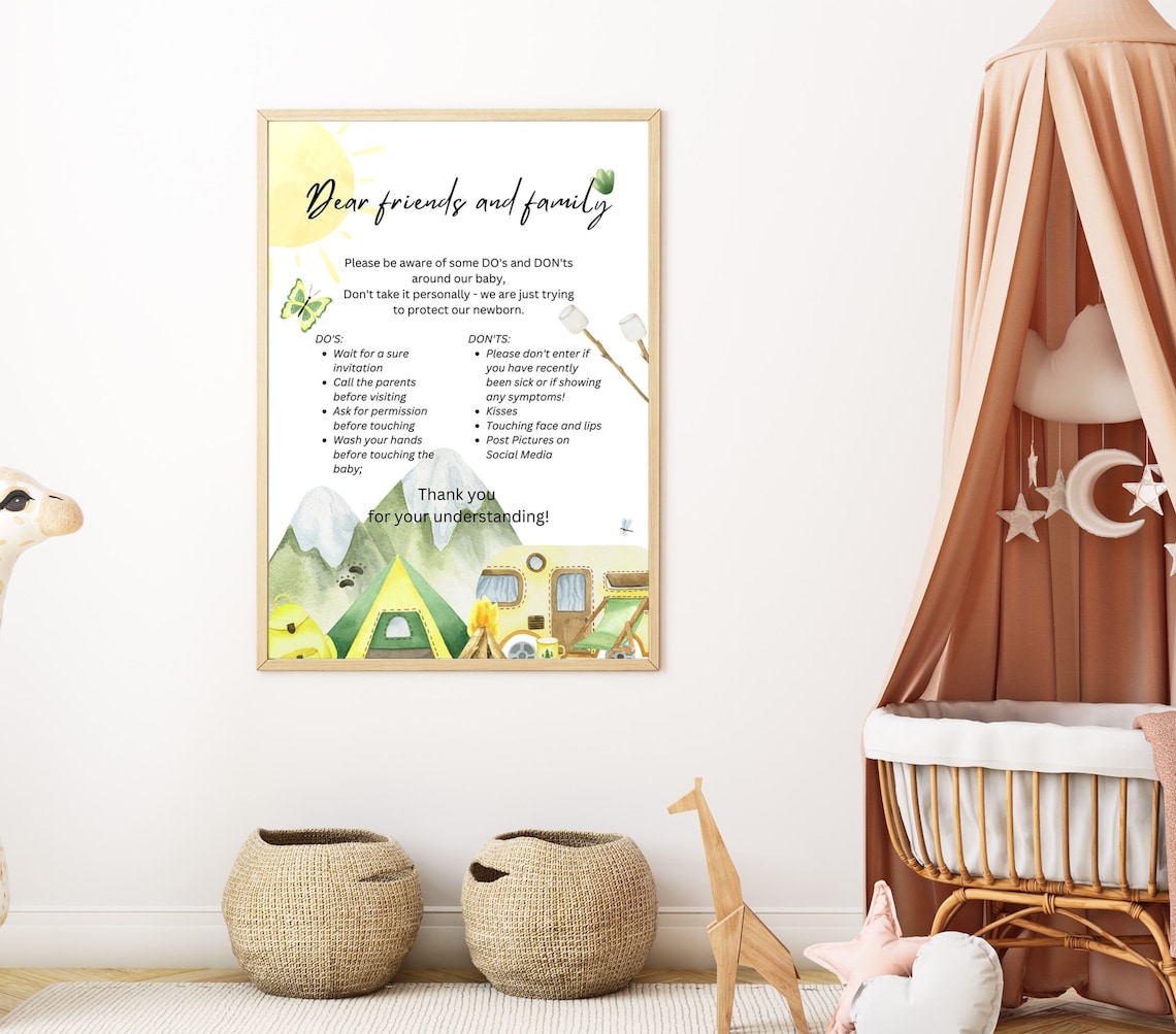 Editable Baby Visitors Do's and Don'ts Sign Camping Theme, Nursery ...