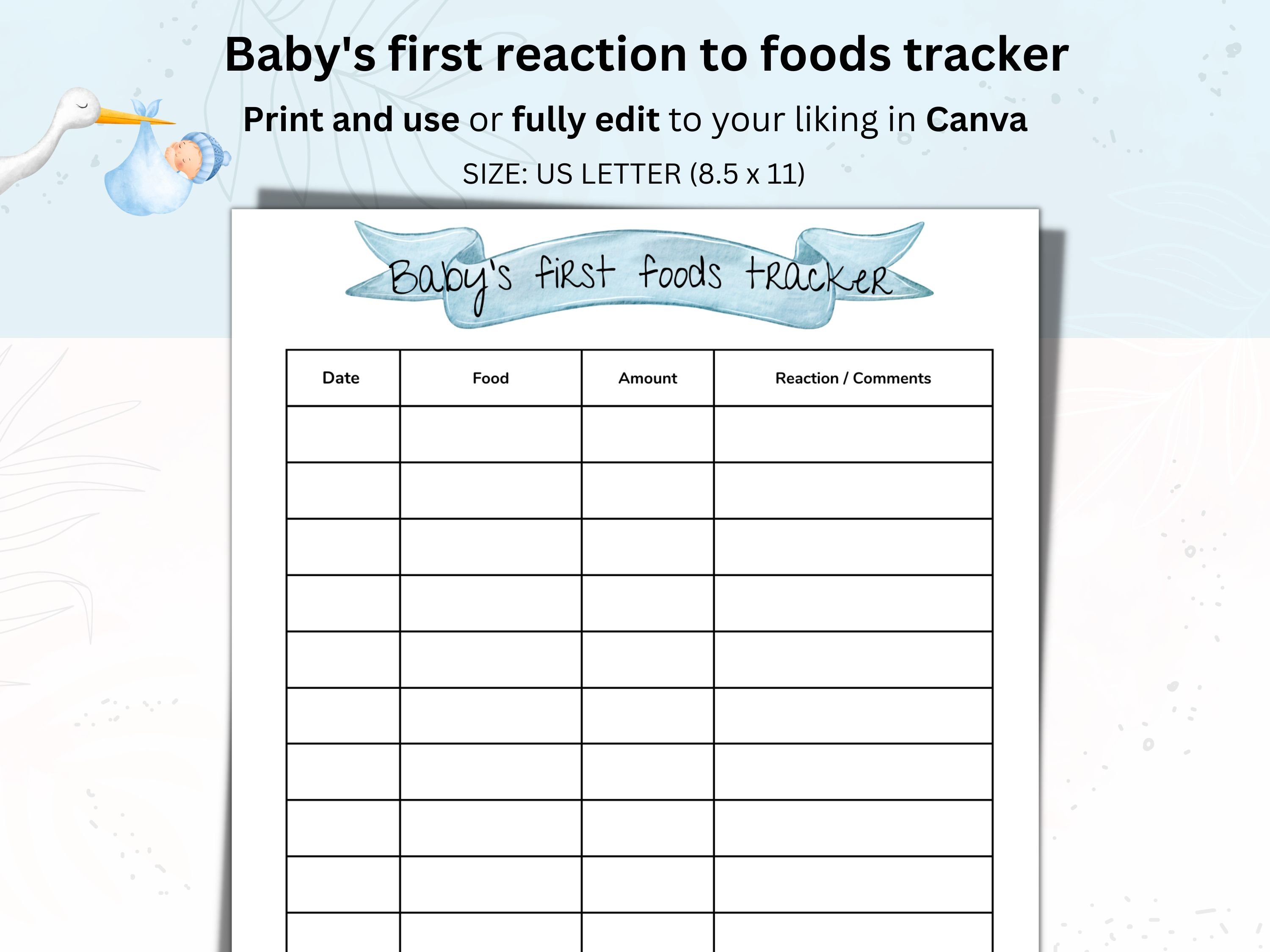 Baby Boy Food Tracker Printable BUNDLE, Baby Led Weaning, Baby’s First ...