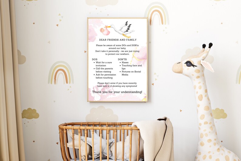 Editable Baby Girl Visitors Do's and Don'ts Sign, Baby Visitor Rules ...