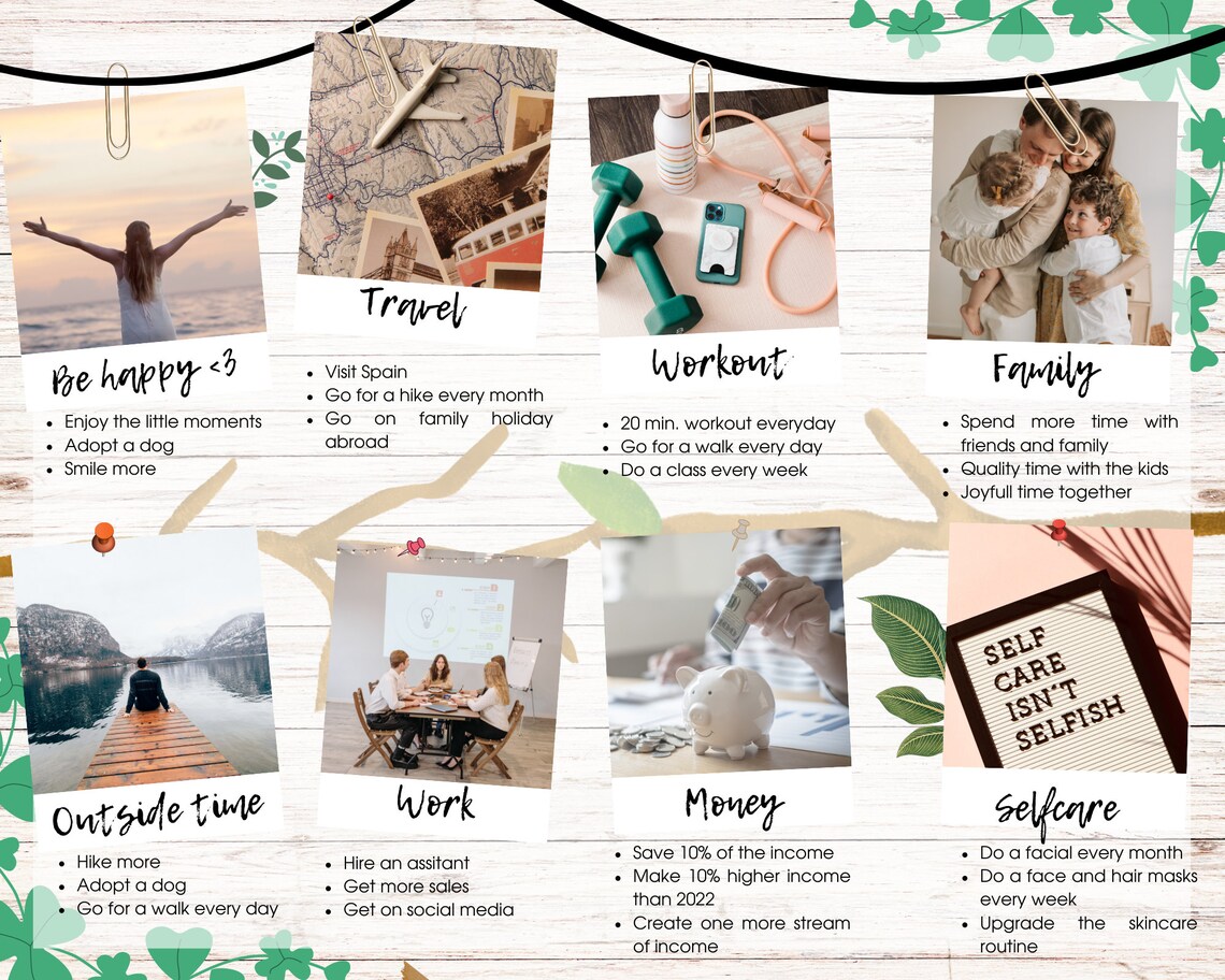 Editable Boho Vision Board Canva Template • New Year's Resolutions ...