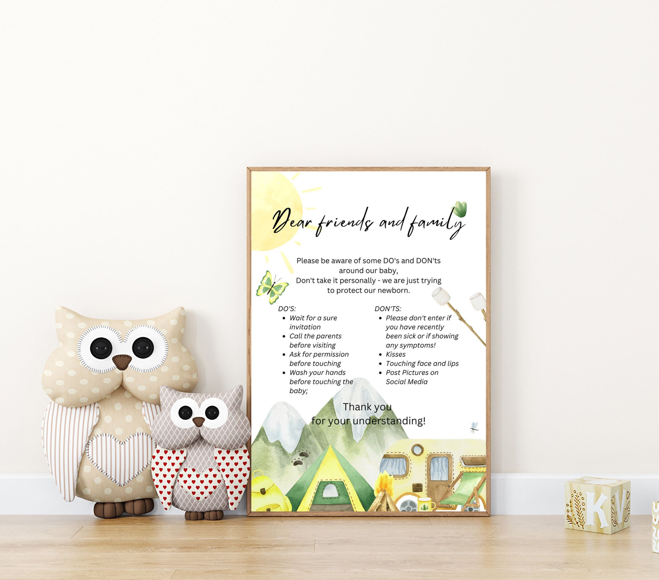 Editable Baby Visitors Do's and Don'ts Sign Camping Theme, Nursery ...
