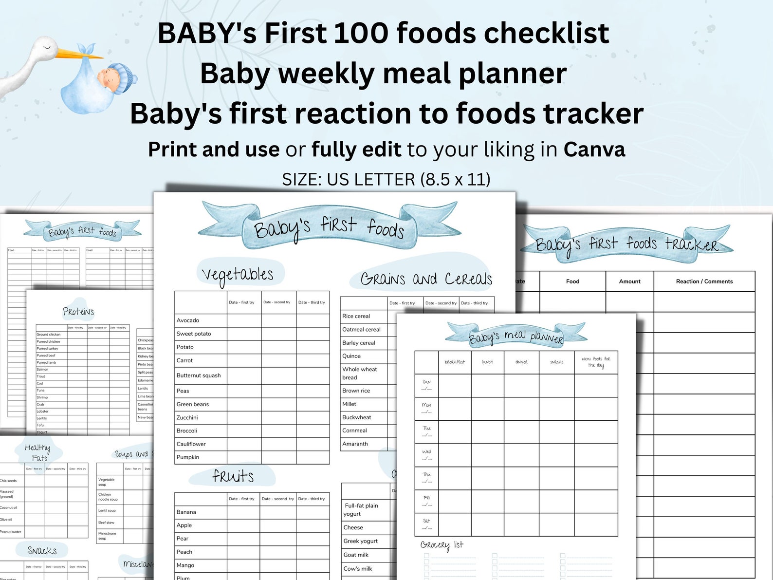 Baby Boy Food Tracker Printable BUNDLE Baby Led Weaning - Etsy