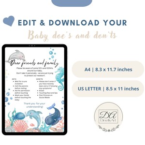 Editable Baby Visitors Do's and Don'ts Sign Ocean Theme, Ocean Baby ...